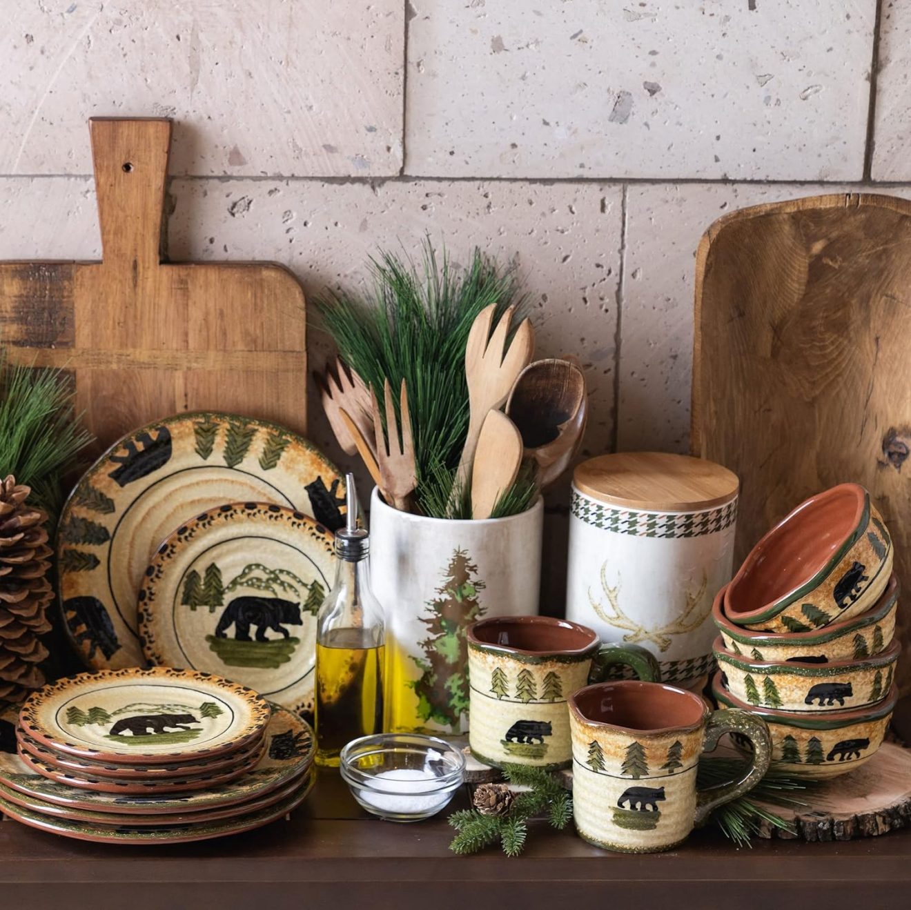 Paseo Road by HiEnd Accents | Rustic Bear 24 Piece Ceramic Dinnerware ...